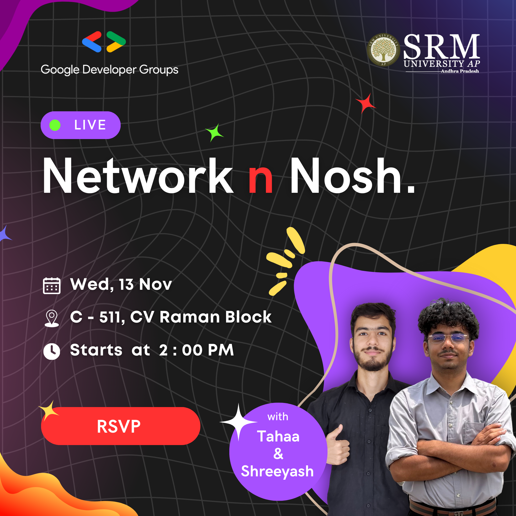 See Network n' Nosh at Google Developer Groups GDG on Campus SRM University AP - Amaravati, India
